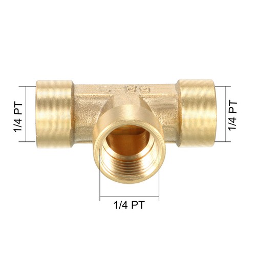 Brass Tee Pipe Fitting 1/4 PT Female Thread T Shape Connector Coupler ...