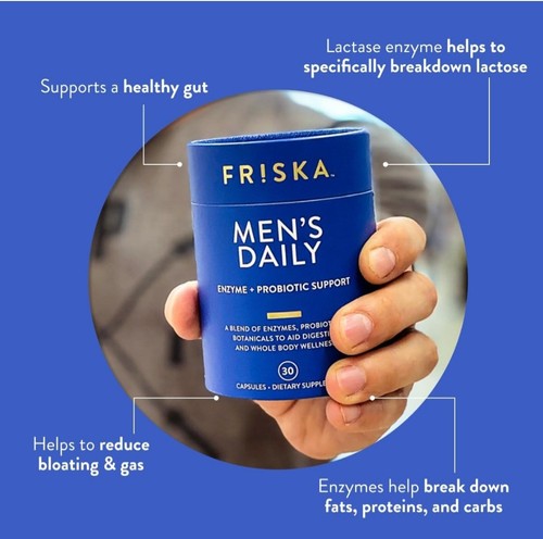 FRISKA Men's Daily Digestive Enzyme Vitamins Gut Probiotics Supplement ...