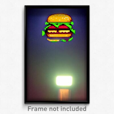 Pixel Art Poster - Villainous Hamburger (8 Bit Psychedelic Video Game ...