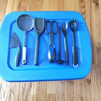 7PIECE PLASTIC KITCHEN UTENSILS Spatula Spoons Strainer Ladle Fork ...