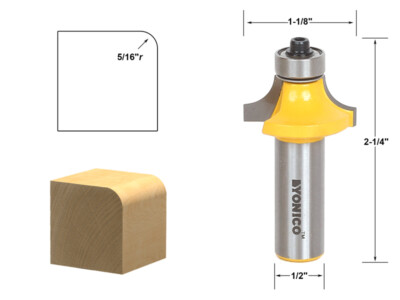 5/16" Radius Round Over Edge Forming Router Bit - 1/2" Shank - Yonico ...