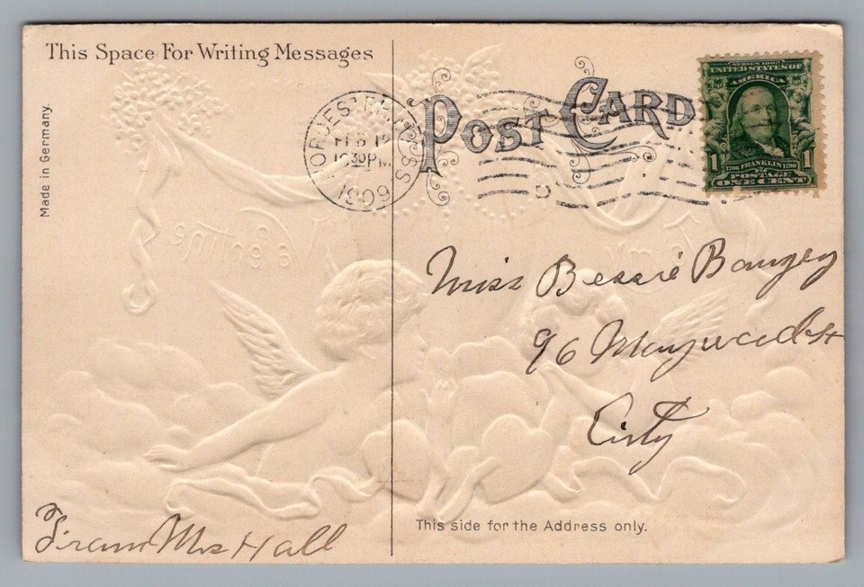 C1909 Vintage Valentine Postcard, Cupids / Cherubs w/ Hearts and Forget ...