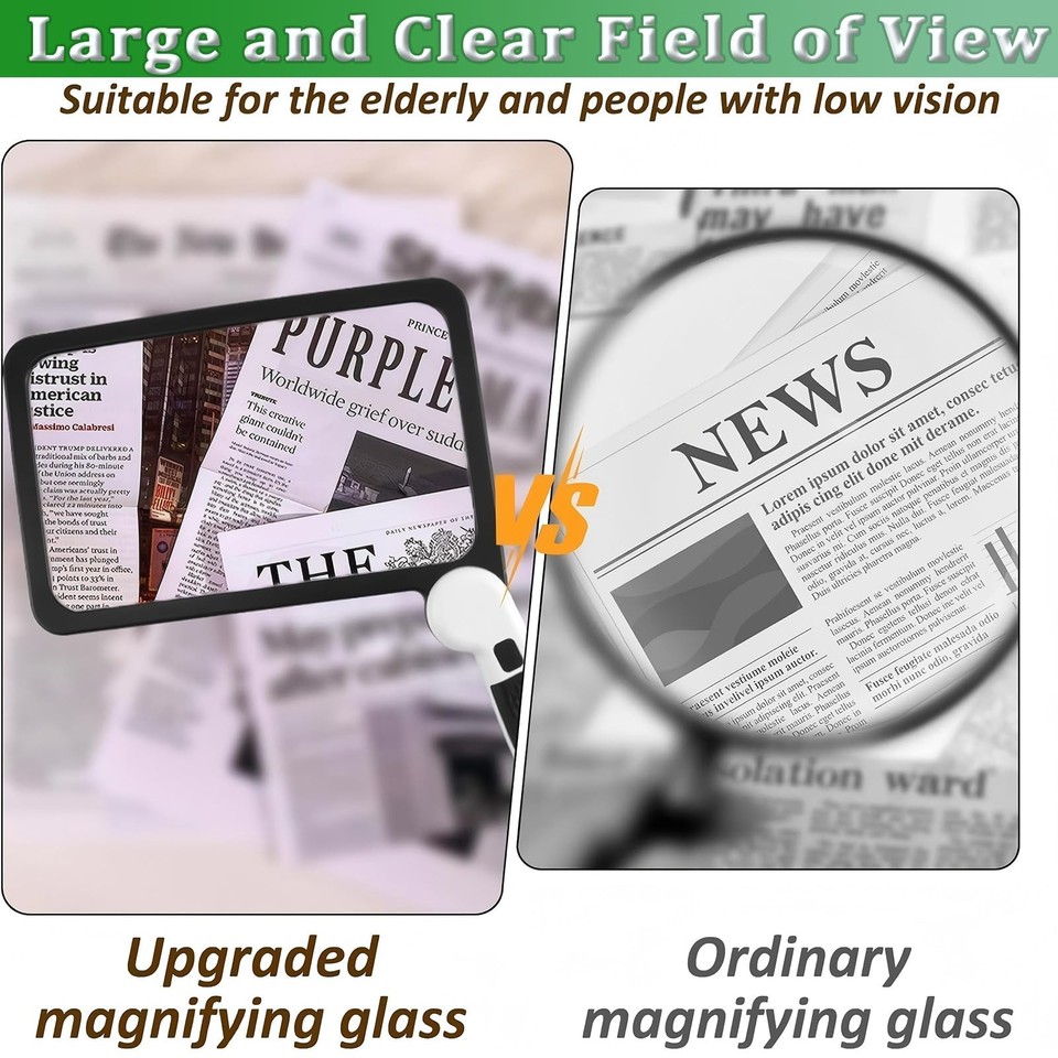5X Reading Magnifying Glass w/ Light Folding Handheld Page Magnifier ...