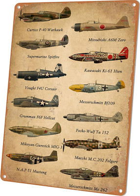 Vintage Aviation Airplane Decor WW2 Fighter Planes Metal Tin Sign Boys ...