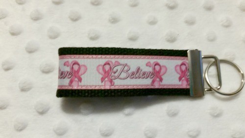 Believe Breast Cancer pink OR black key chain/key fob Makes a great ...