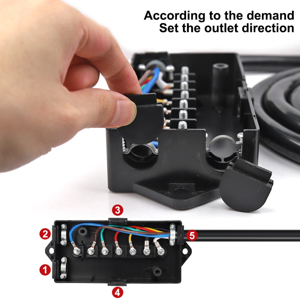 4ft 8ft Trailer Cord 7 Way Plug 7-Pole Inline Junction Box Wiring ...