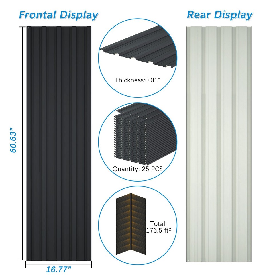 25 PCS Roof Panels Galvanized Steel Hardware Metal Roofing Sheets Wall ...