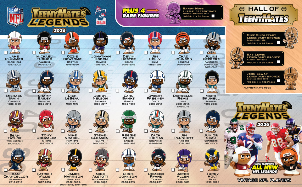 NFL Legends 2026 Series 4 TeenyMates Figurines Mystery Packs (12 Packs ...