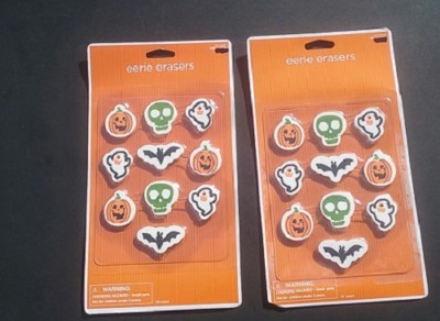 HALLOWEEN TARGET EERIE ERASERS MIXED LOT 20 = 2 Pks X 10 TRICK OR TREAT ...