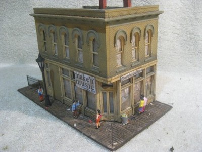 HO scale Two Story Brick corner storefront building Weathered and ...