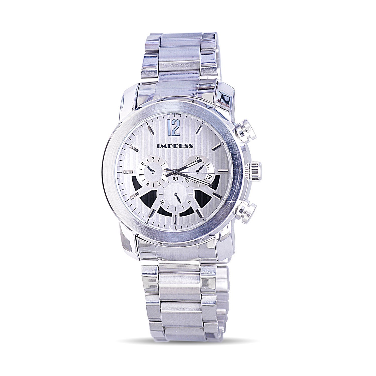 Mens Large Round Silver White Dial Silver Tone Wide Band Watch | eBay