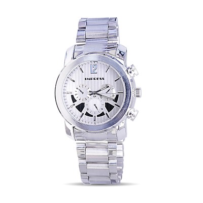 Mens Large Round Silver White Dial Silver Tone Wide Band Watch | eBay