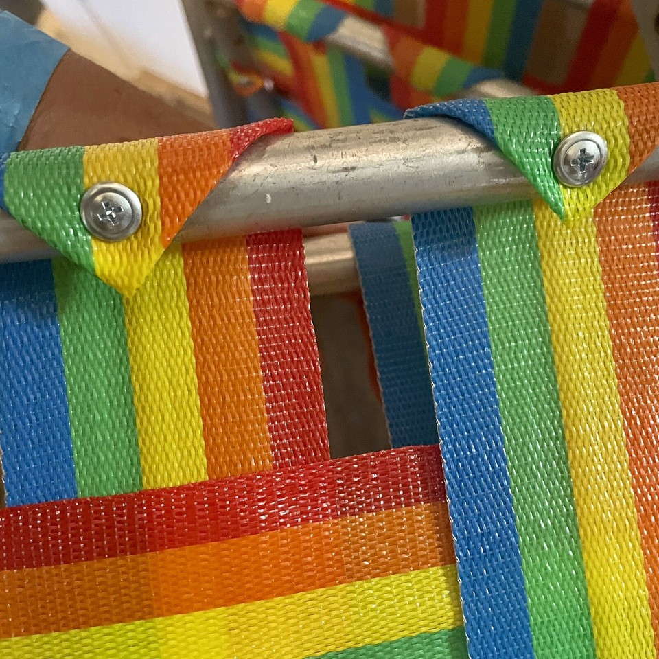 Two 1970's Twin Pride June Rainbow Child's Beach Chairs Aluminum Lawn ...