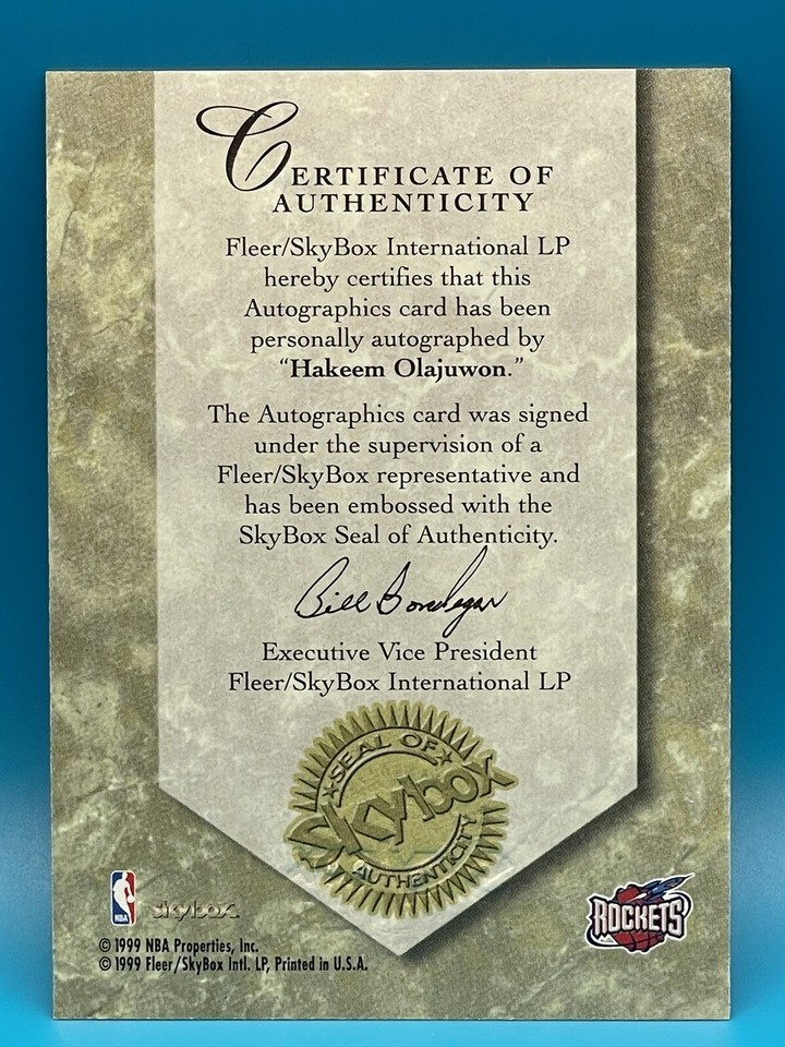 1999-2000 Skybox Autographics Hakeem Olajuwon Auto Houston Rockets HOF ...