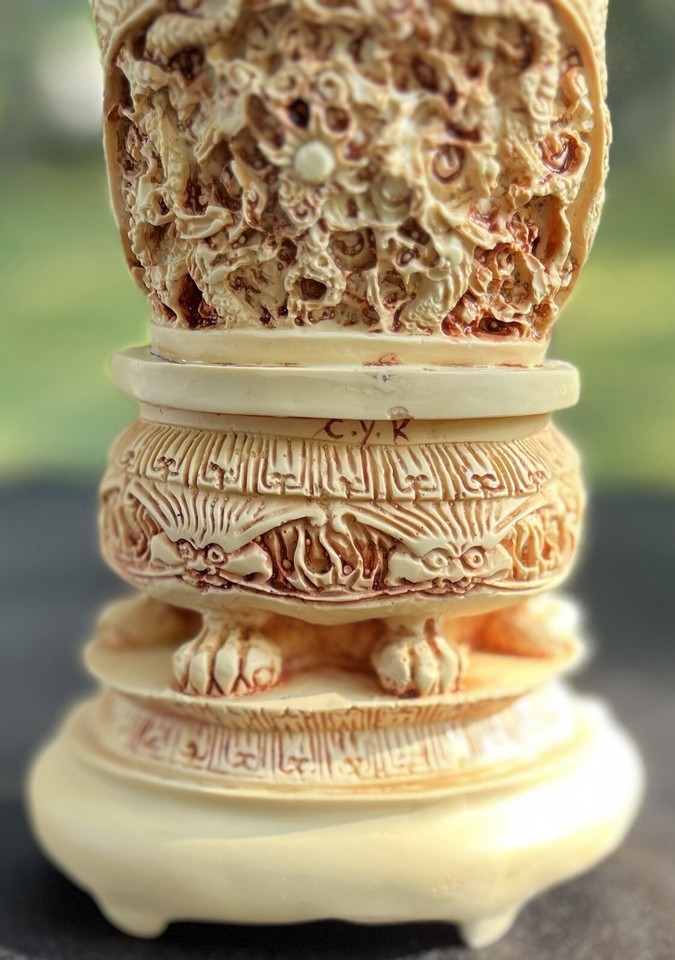Chinese Emperor Hand Carved Beige Resin Throne Base 10.5" DETAILED | eBay