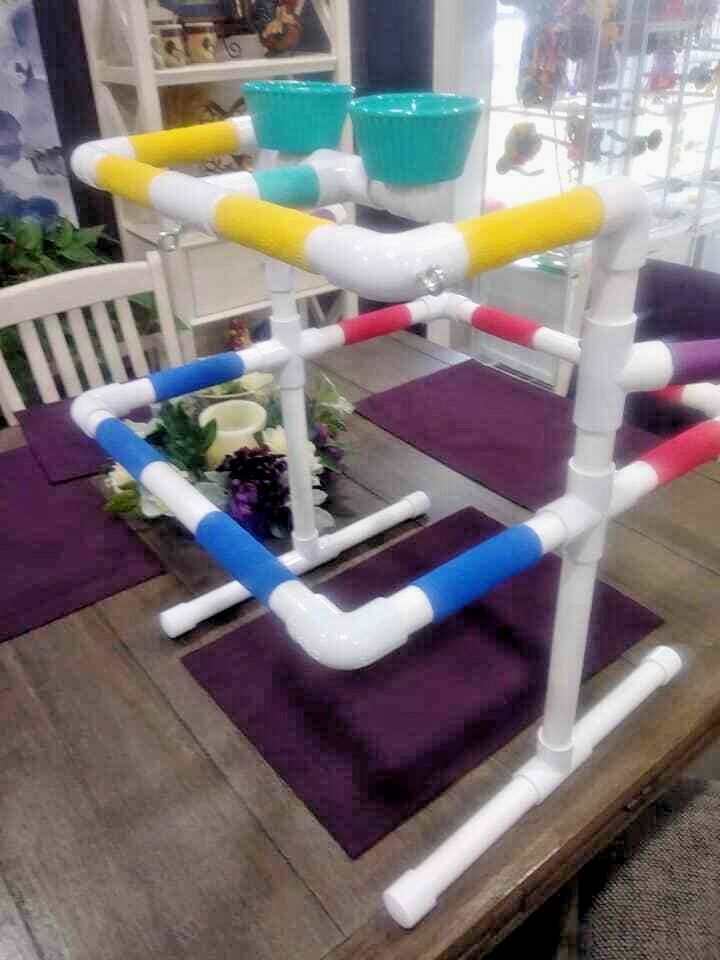 1/2" pvc Parrot Perch two tier Tabletop Play Gym Stand Birds Love Them ...