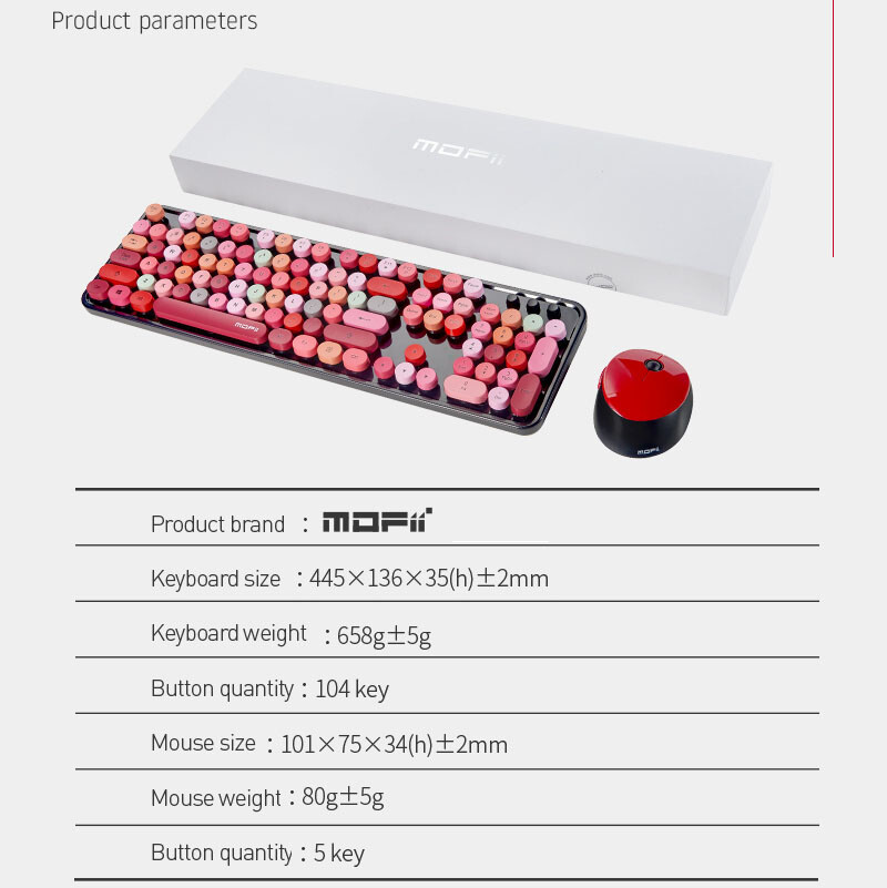 Mofii Wireless Keyboard and Mouse Combo, Multi Color Round Keys, PC ...