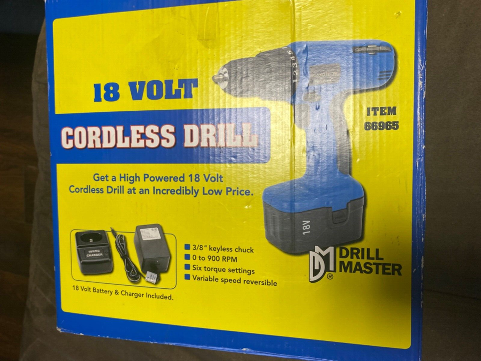 Drill Master Cordless Drill 66965 Driver 18 Volt 3/8" Tool w/ Battery ...