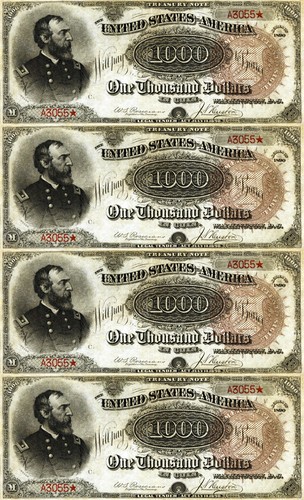 $1,000 Treasury Note 1890 Currency Sheet REPRODUCTION Grand Watermelon ...