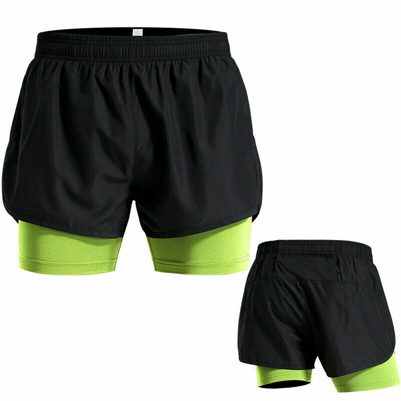 Men Double Layer Sport Shorts Quick Dry Fitness Training Running Half ...
