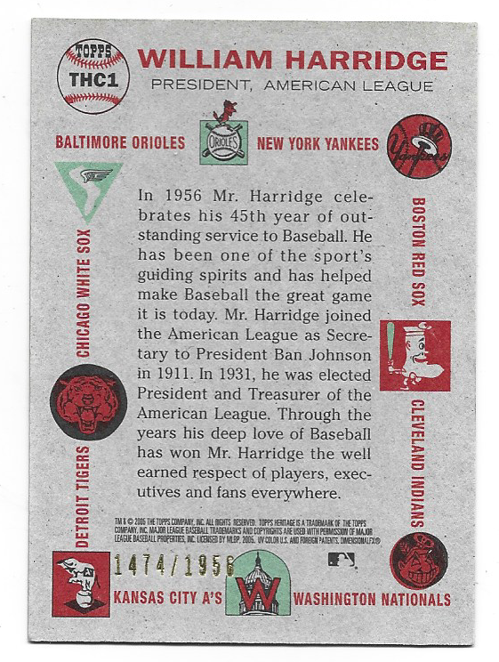 2005 Topps Heritage Chrome #THC1 William Harridg President American ...