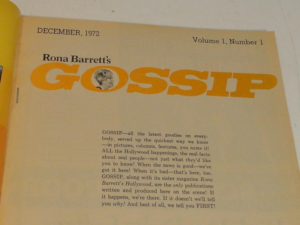 December 1972 Rona Barrett's Gossip Magazine Issue No. 1 Volume 1 Cher ...