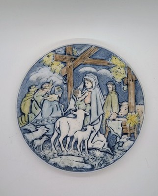VTG 1981 FENTON Hand Painted Nativity Plate Blue Matthew 2:11 Signed J ...