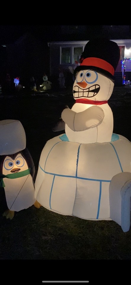 Gemmy Airblown Shivering Snowman Igloo Penguin Shaking Christmas ...