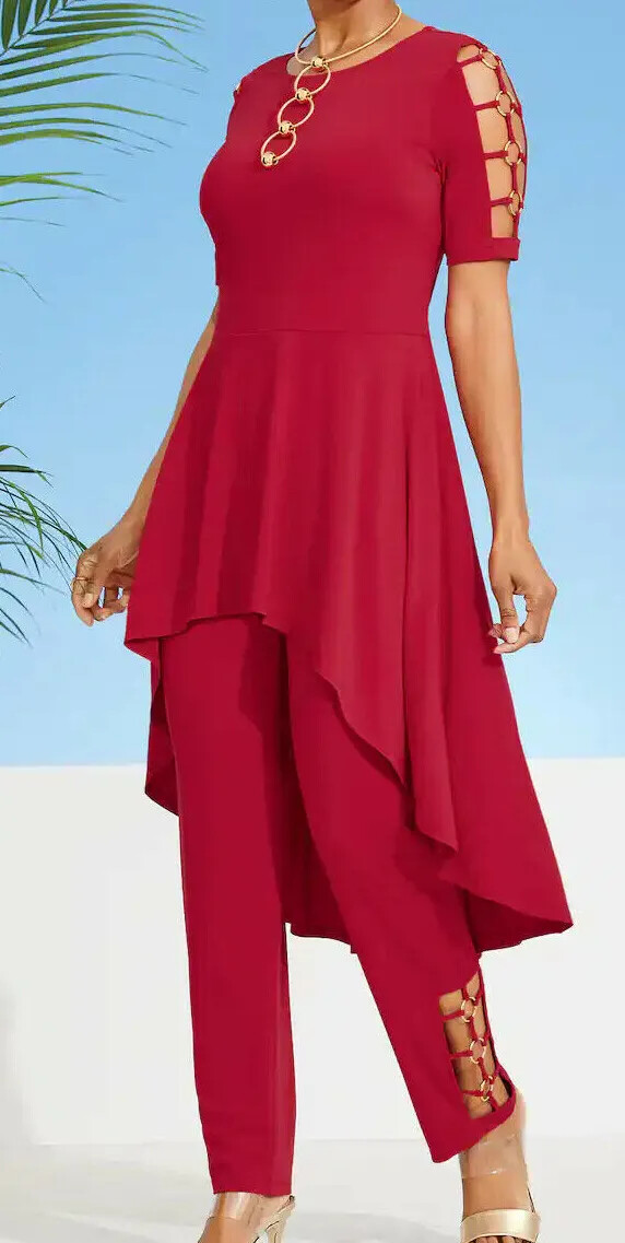 Size XL Ashro Red Formal Dress Dinner Cruise Party Metal Rings Pant Set ...