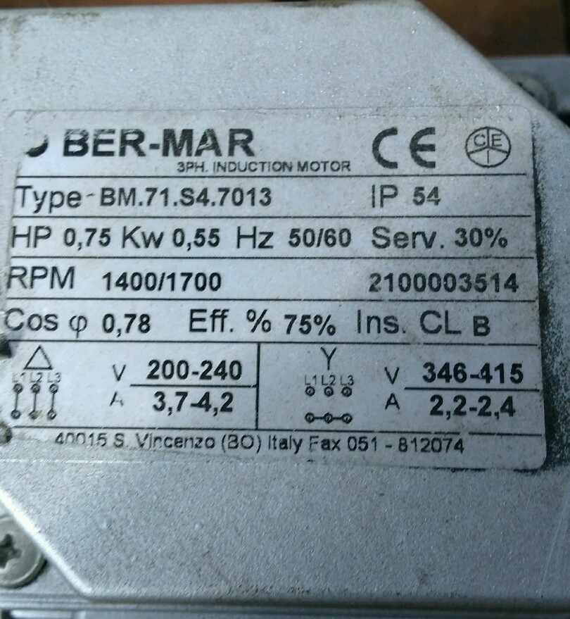 Ber-Mar Drycleaning spin motor BM.71.S4.7013 Permac P350 | eBay