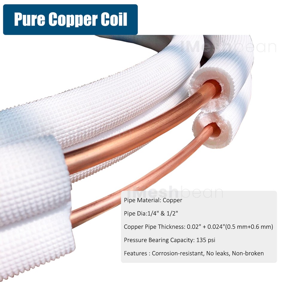 Ductless Mini Split Line Set 25ft/50ft Insulated AC Copper Line Kits w ...