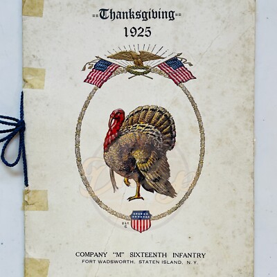 Thanksgiving Menu 1925 Company M Infantry Fort Wadsworth Staten Island ...