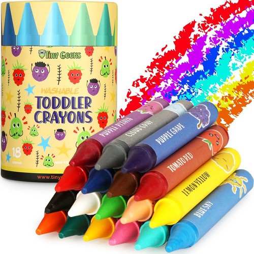 18 Colors Jumbo Crayons + Non Toxic Crayons For Toddlers 1-3 | Washable ...