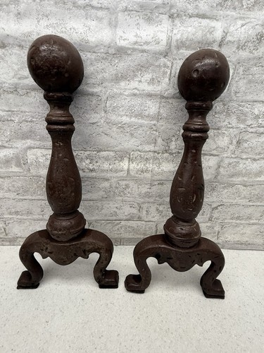 Antique Vintage Fireplace Andirons Log Dogs Cast Iron Ball Victorian ...