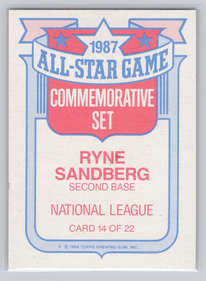 1987 Topps Ryne Sandberg #14 All-Star Game Cubs 2B Baseball Card | eBay UK