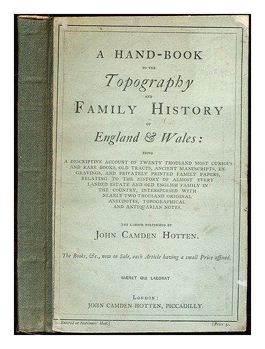Hotten, John Camden (1832-1873) Ein Handbuch To The Topographie ...
