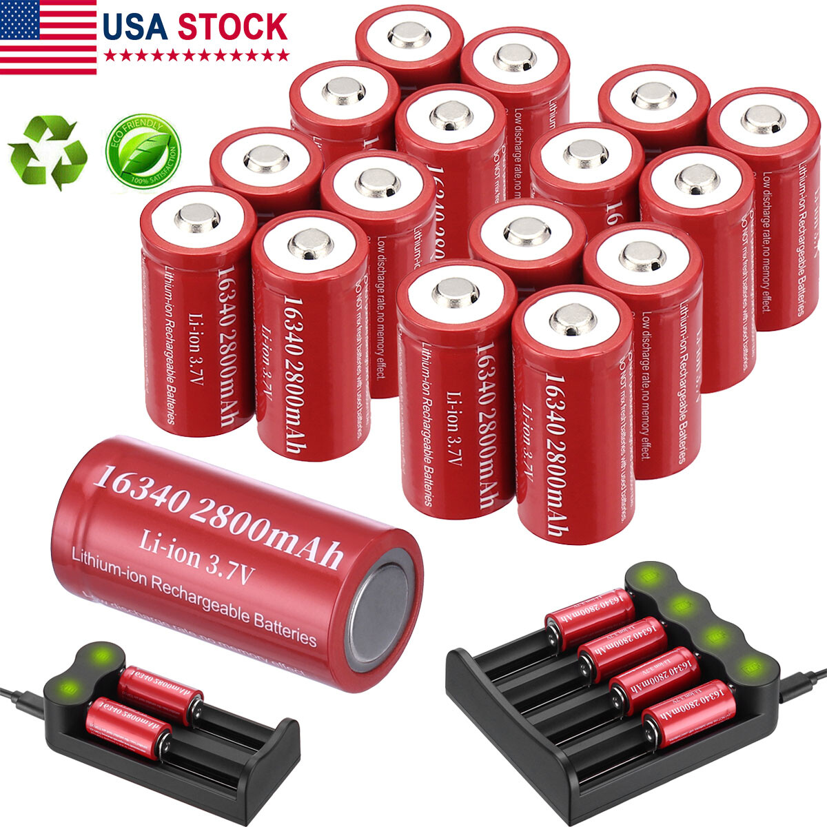 2800mAh Batteries CR123A 16340 Rechargeable Li-ion Battery / Smart ...