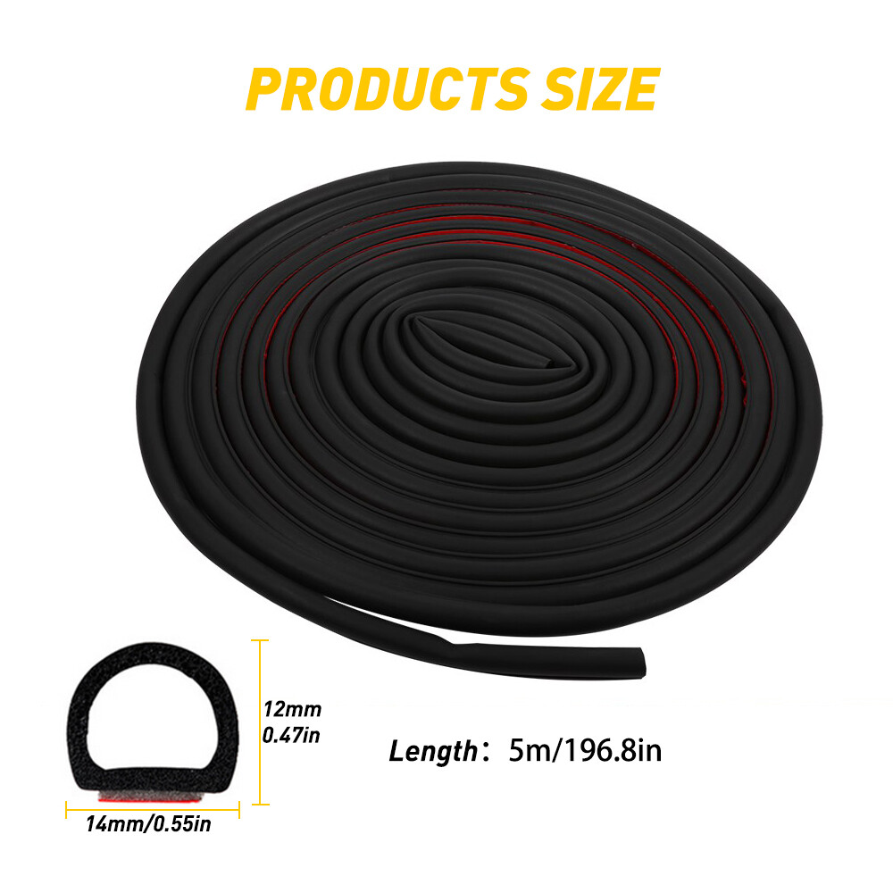 16ft Car Door Seal D-Shape Stick On Strip Edge Protector Rubber Trim ...