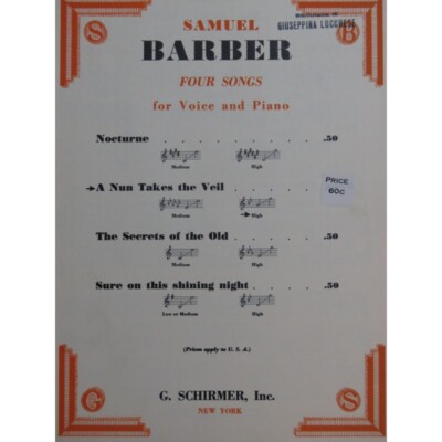 BARBER Samuel A Nun Takes the Veil Chant Piano 1941 | eBay