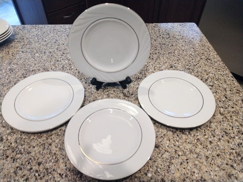 Set Of 4 Gibson Everyday White Swirl/Gold Inner Rim~7” Salad Dessert ...