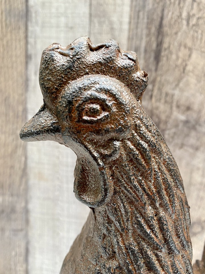 Cockerel Statue Rooster Cock Chicken Garden Ornament Cast Iron Farm ...