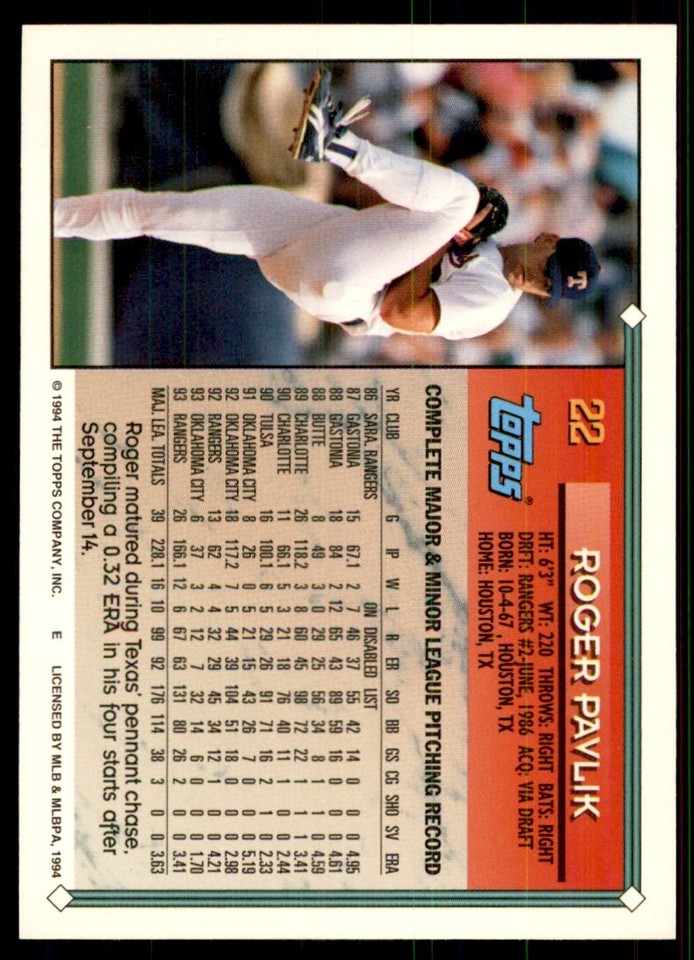 1994 Topps Roger Pavlik Baseball Cards #22 | eBay