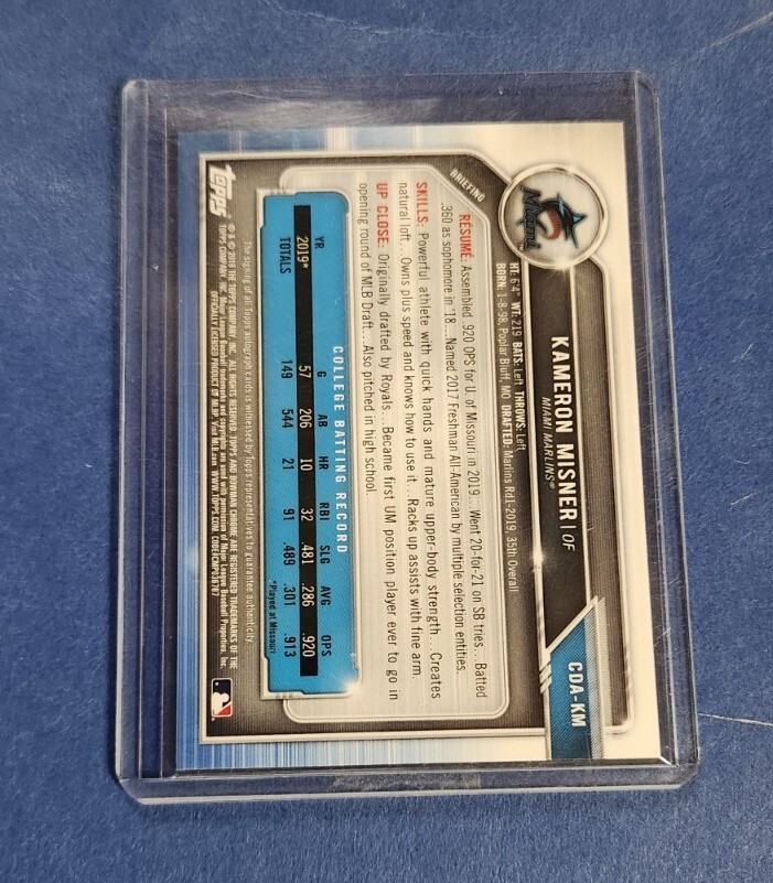 Kameron Misner 2019 Bowman Chrome Purple Refractor RC Rookie Auto /250 ...