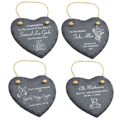Personalised Engraved Slate Heart Plaque Baby Keepsake Christening Gift ...