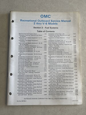 Vintage 1982 OMC Outboard Service Section 2 Fuel Systems 2-V-6 Model ...
