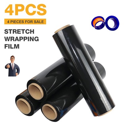 2/4 Rolls 18"x1500FT 80Gauge Black Pallet Wrap Stretch Films Hand ...