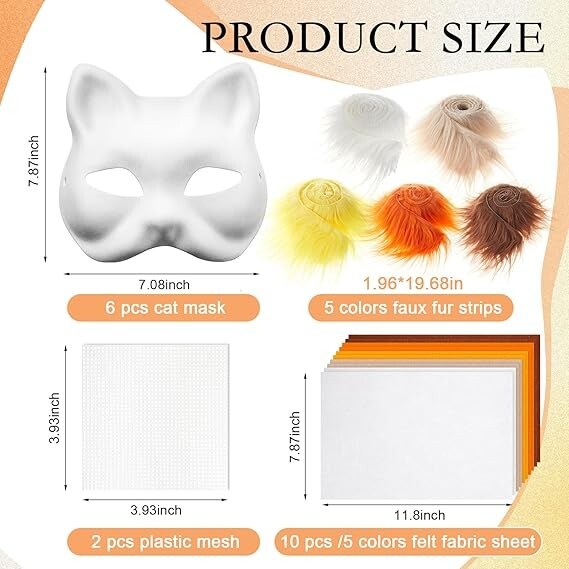 DIY Therian Mask Kit - Blank Cat Mask, Felt, Faux Fur, Eye Mesh for ...