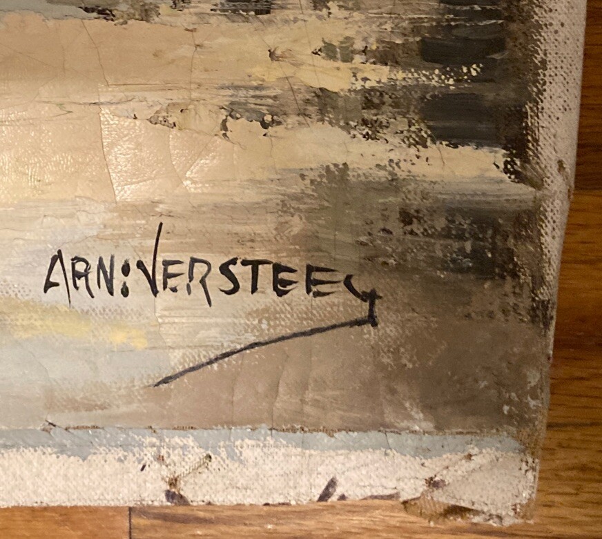 Listed Artist Arn Versteeg Dutch Village Scene Oil on Canvas Painting ...