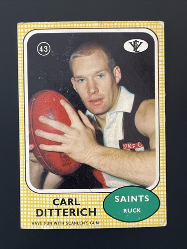 NUMBER 43 CARL DITTERICH SAINT KILDA ZA 1972 SCANLENS FOOTBALL CARD ...
