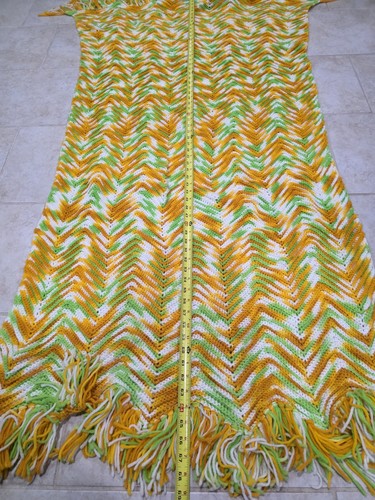 VTG 70s Chevron Zig Zag Retro Crochet Knit Gold White Orange Throw ...